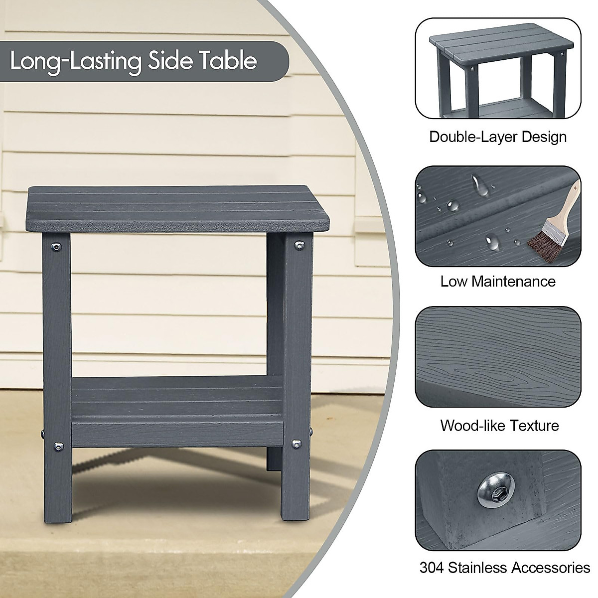 CLOUDEEP Folding Adirondack Chairs, Oversized Adirondack Chairs with Side Table and Cup Holder, Modern Composite Plastic Outdoor Furniture Chairs for Patio, Fire Pit, Porch, Backyard, Deck