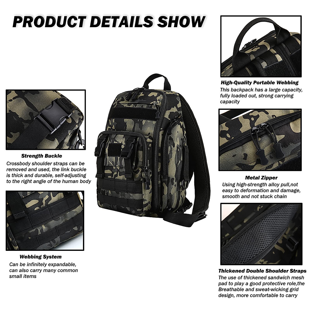 JoyFishing Fishing Tackle Backpack,Single/double shoulder Fishing Backpack with Rod Holder,Waterproof Large Tackle Gear Bag Storage, Fishing Tackle Bag for Fishing,Camping,Hiking (Khaki)