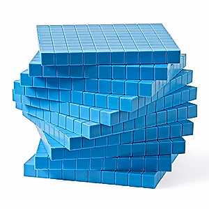 hand2mind Blue Plastic Base Ten Blocks Flats Set, Place Value Blocks, Counting Cubes for Kids Math, Base Ten Blocks Classroom Set, Math Blocks Kindergarten, Base 10 Math Manipulatives (Set of 10)