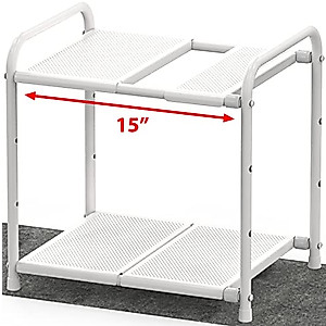 Simple Houseware Under Sink 2 Tier Expandable Heavy Duty Metal Shelf Organizer Rack, White (Expand from 15 to 25 inches)