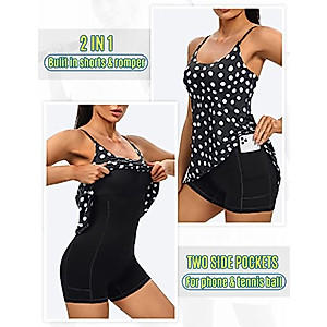 Womens Tennis Dress, Workout Dress with Built-in Bra & Shorts Pockets Summer Dress for Golf Athletic Dresses for Women Black Polka Dot