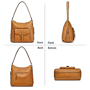 S-ZONE Women Genuine Leather Hobo Shoulder Purse and Handbags Top Handle Ladies Bag with Front Pocket