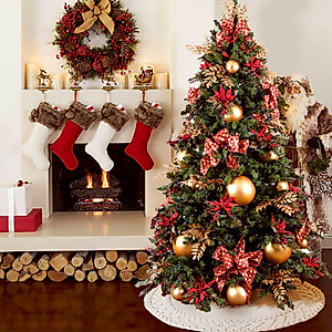 LASPERAL Knitted Tree Skirt 48 Inch Ivory White Crochet Christmas Tree Skirt, Farmhouse Rustic Cable Knit Edge Tree Skirt with Bow Tie for Home Décor, Washable Heavy Yarn Tree Skirt Indoor Outdoor