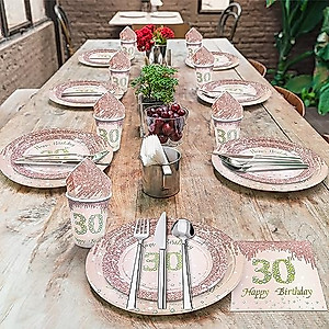 algpty 30th Birthday Decorations Plates Set Rose Gold | Service for 20 | 30th Birthday Party Supplies Rose Gold with Plates, Cups, Napkins, Tablecloth | 30th Birthday Supplies Tableware for Women