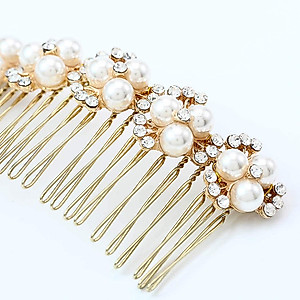 Asooll Gold Wedding Hair Comb Clip Rhinestone Bridal Hair Comb Pieces Pearl Hair Accessories for Brides Wedding