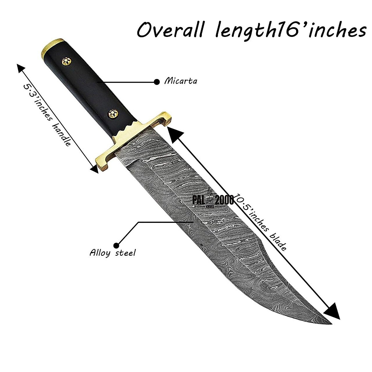 PAL 2000 KNIVES DBK-9914 Custom Handmade Damascus Steel Hunting Bowie Blade Knife Micarta Handle