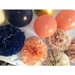 Navy Blue Pink Party Decorations for Women – Bridal Wedding Shower Birthday Gender Reveal Decor with Dusty Balloons and Royal Blue Paper Flower Pom Poms and Garland