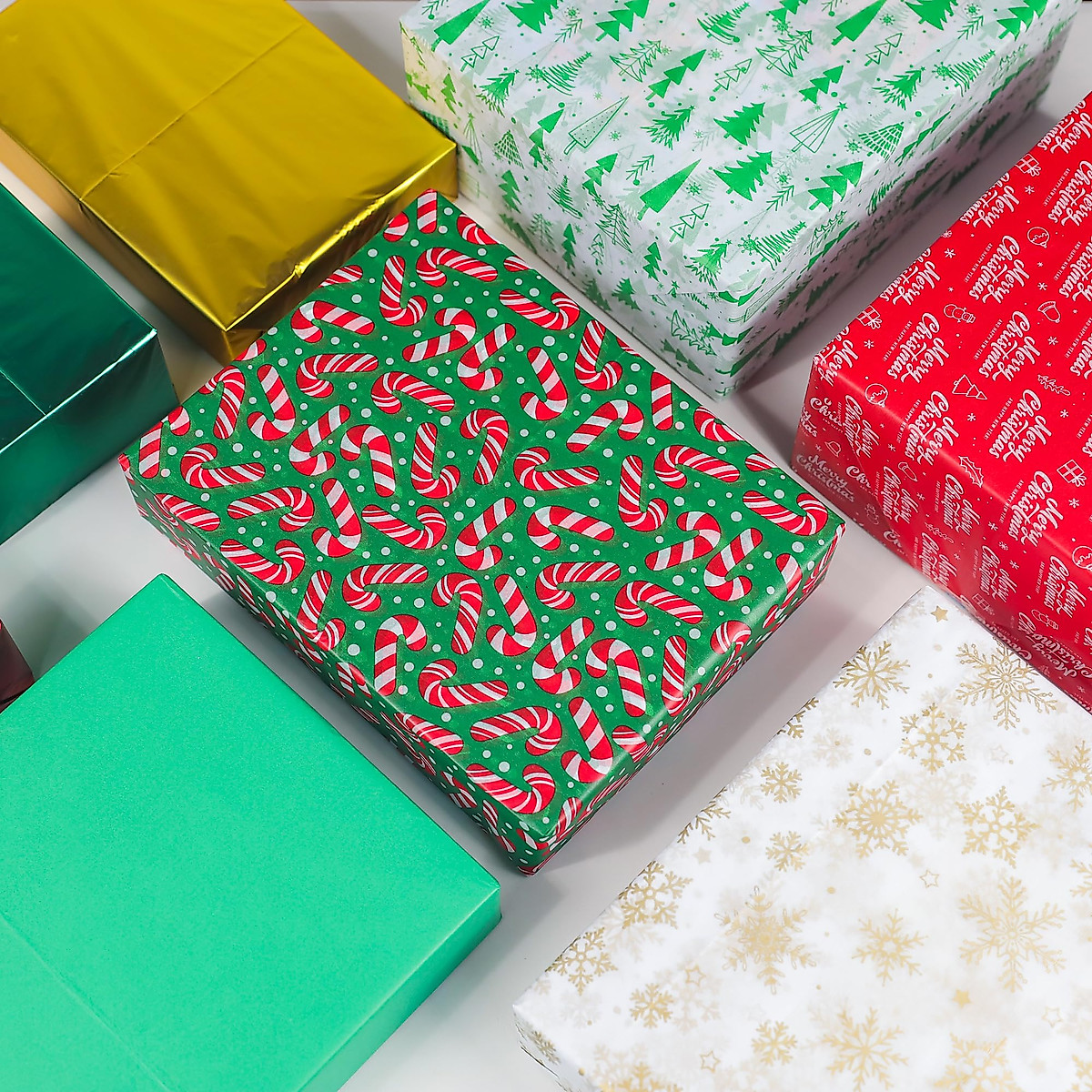 BLEWINDZ 100 Sheets Christmas Tissue Paper for Gift Wrapping Bags, 20'' x 20'' Christmas Sparkle Metallic Gift Wrapping Paper Bulk for Xmas Birthday Holiday Decor (10 Patterns)