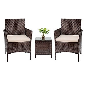 Tuoze Tozey 3 Pieces Patio Furniture PE Rattan Outdoor Conversation Set with Table Backyard Porch Garden Poolside Balcony (Brown)