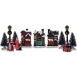 Resin Christmas Village Set with Figurines, Houses, and Accessories – Perfect for Indoor Holiday Decor and Snow Village Displays