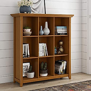 SIMPLIHOME Acadian SOLID WOOD 44 Inch Transitional 9 Cube Bookcase and Storage Unit in Light Golden Brown, For the Living Room, Study Room and Office
