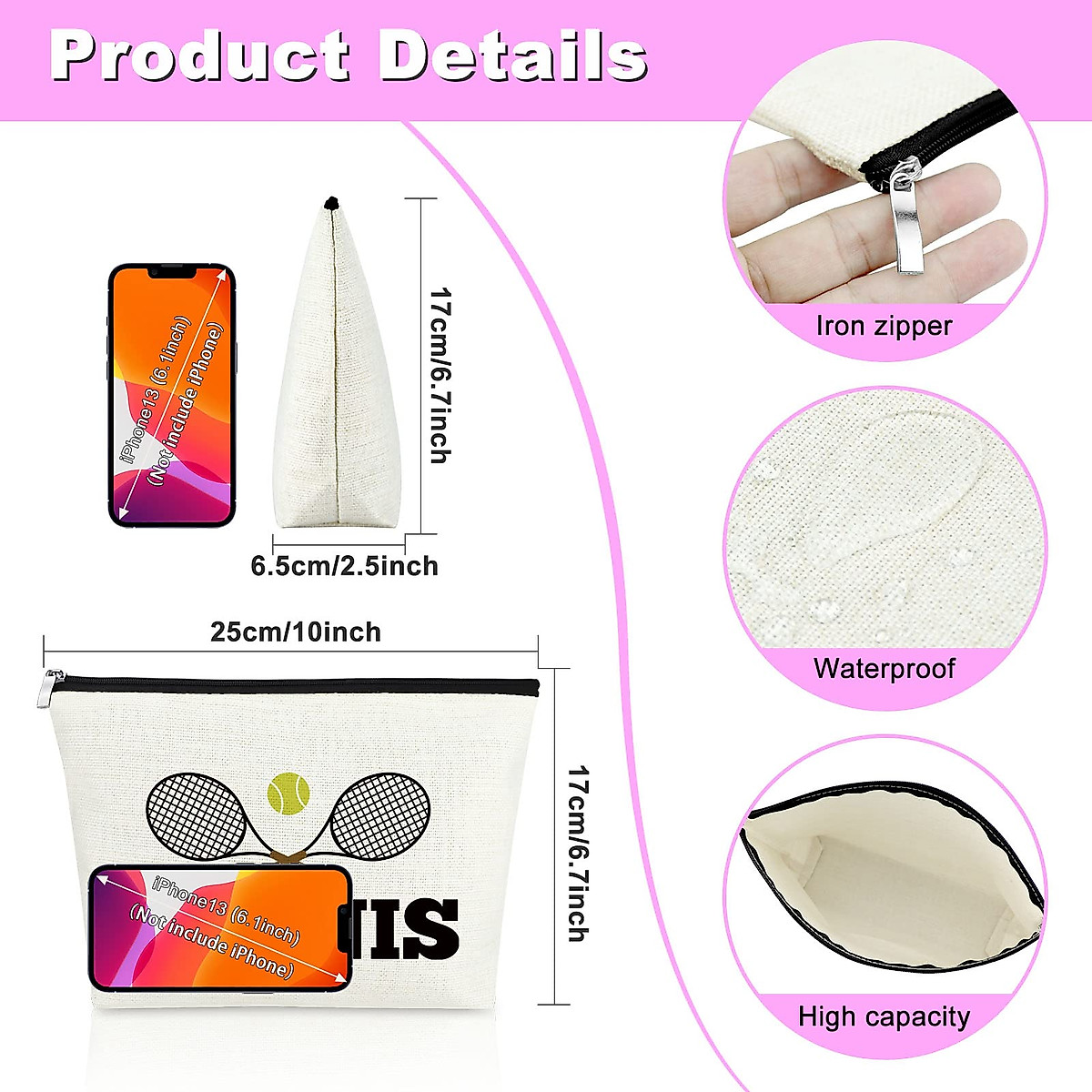 Mxrymvu Tennis Makeup Bag Inspirational Gift for Tennis Lovers Birthday Gift for Women Partners Player Funny Sports Themed Cosmetic Bag for Coach Team Friends