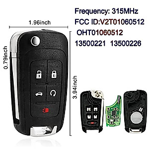 Key Fob Keyless Entry Remote Replacement for Chevy Malibu Cruze Sonic Camaro Equinox Impala GMC Terrain Buick Lacrosse Regal Verano Encore and Other Vehicles That Use FCC: OHT01060512