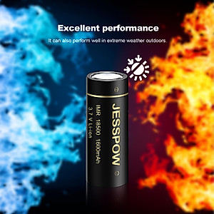 JESSPOW 18500 Rechargeable Batteries with Flat Top, IMR 18500 Rechargeable Li-ion Battery 1600mAh 3.7V for Flashlight, Solar Garden Light (4 Pack)