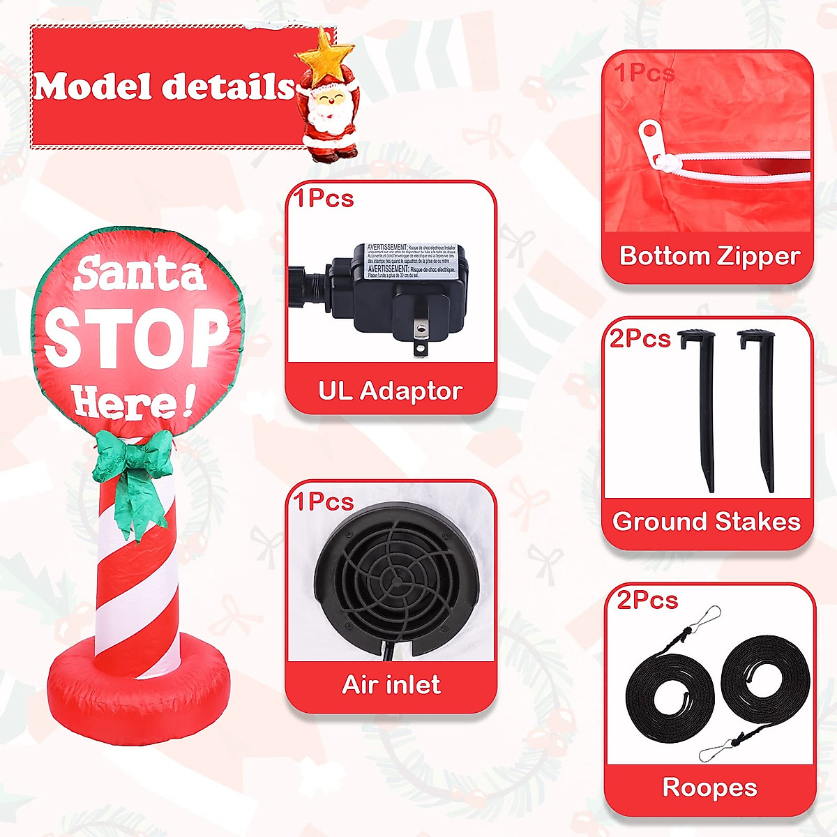 Christmas Inflatable Decorations Christmas Inflatable Santa Stop Here Sign, 4.1 ft Blower LED Light Holiday Merry Christmas Yard Décor for Outdoor Indoor Home Garden Yard Lawn Decorations