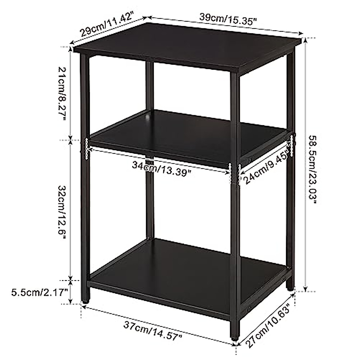IBUYKE Side Table, 3-Tier End Table, Industrial Nightstand Small Table with Storage Shelf, for Bedroom, Living Room, Hallway, Black UTMJ402B