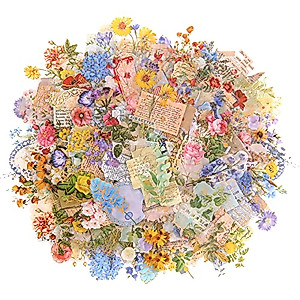 Dizdkizd Gold Foil Floral Stickers (180 Pieces), Transparent Aesthetics Sticker Set Vintage Scrapbooking Stickers for Card Making Envelope Gift Wrapping Journaling