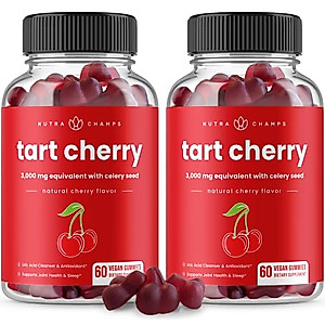 (2-Pack) 120 Tart Cherry Gummies - 3000mg Supplement with Celery Seed Extract - Vegan Tart Cherry Concentrate Gummy Vitamin