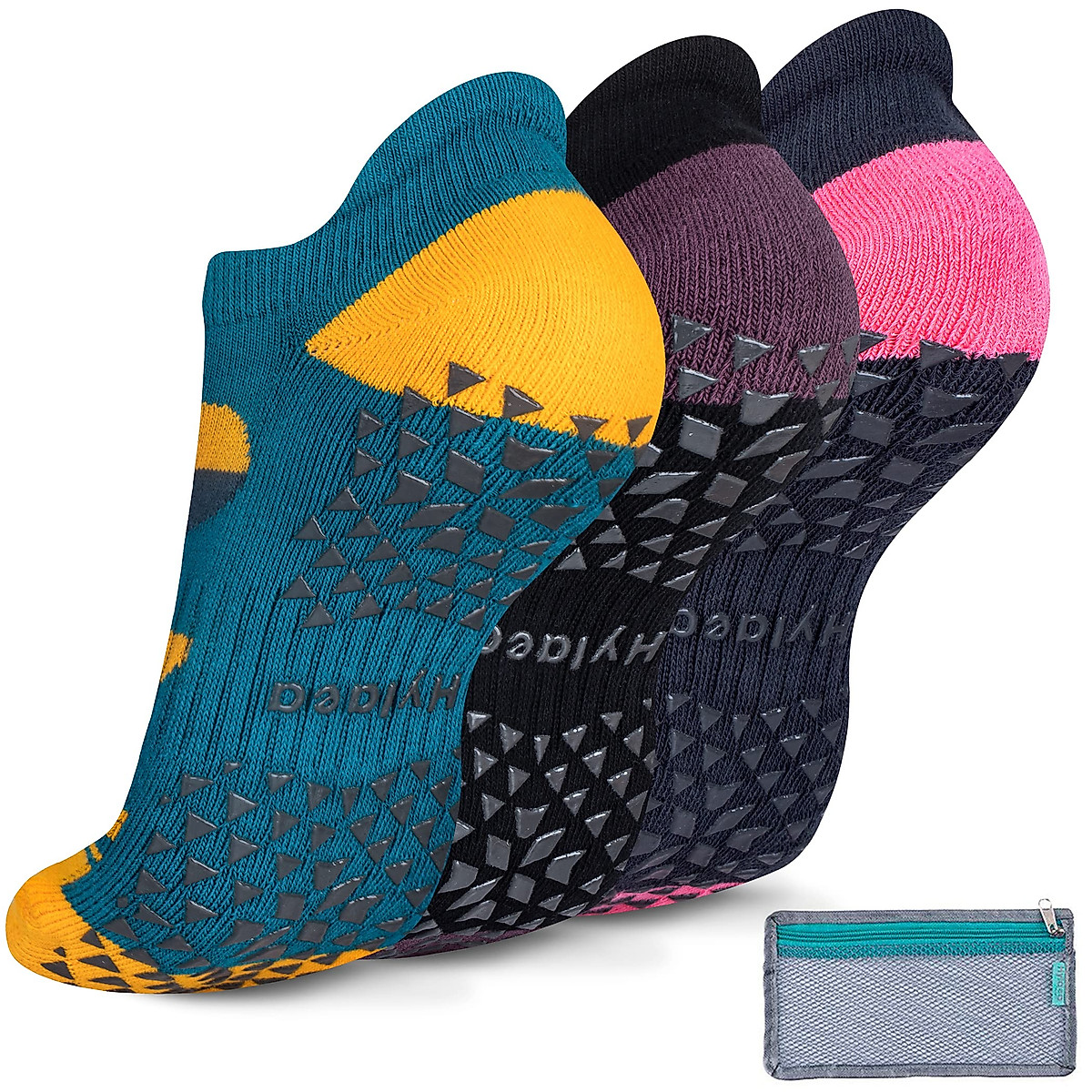 Hylaea Womens & Mens Non Slip Socks with Grip for Yoga Pilates Barre Home Hospital Socks Cushioned Yellow Blue Pink Brown Small Medium