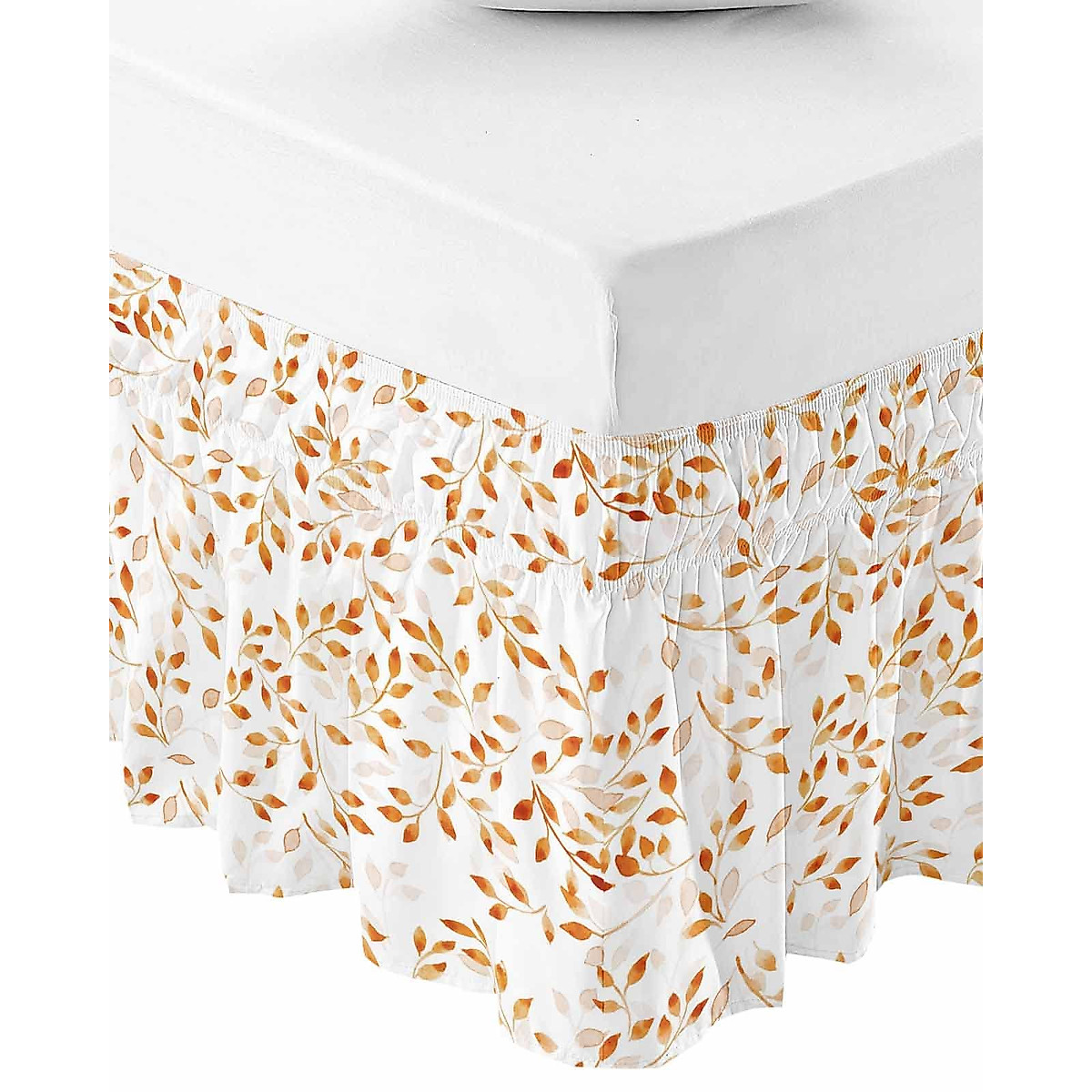 Rustic Orange Plant Bed Skirt King Size 16 Inch Drop,Adjustable & Elastic Wrap Around Bed Skirts Pleated Dust Ruffles for Twin Full Queen Cal King Bed,Abstract Modern Botanical Plant Fall Winter