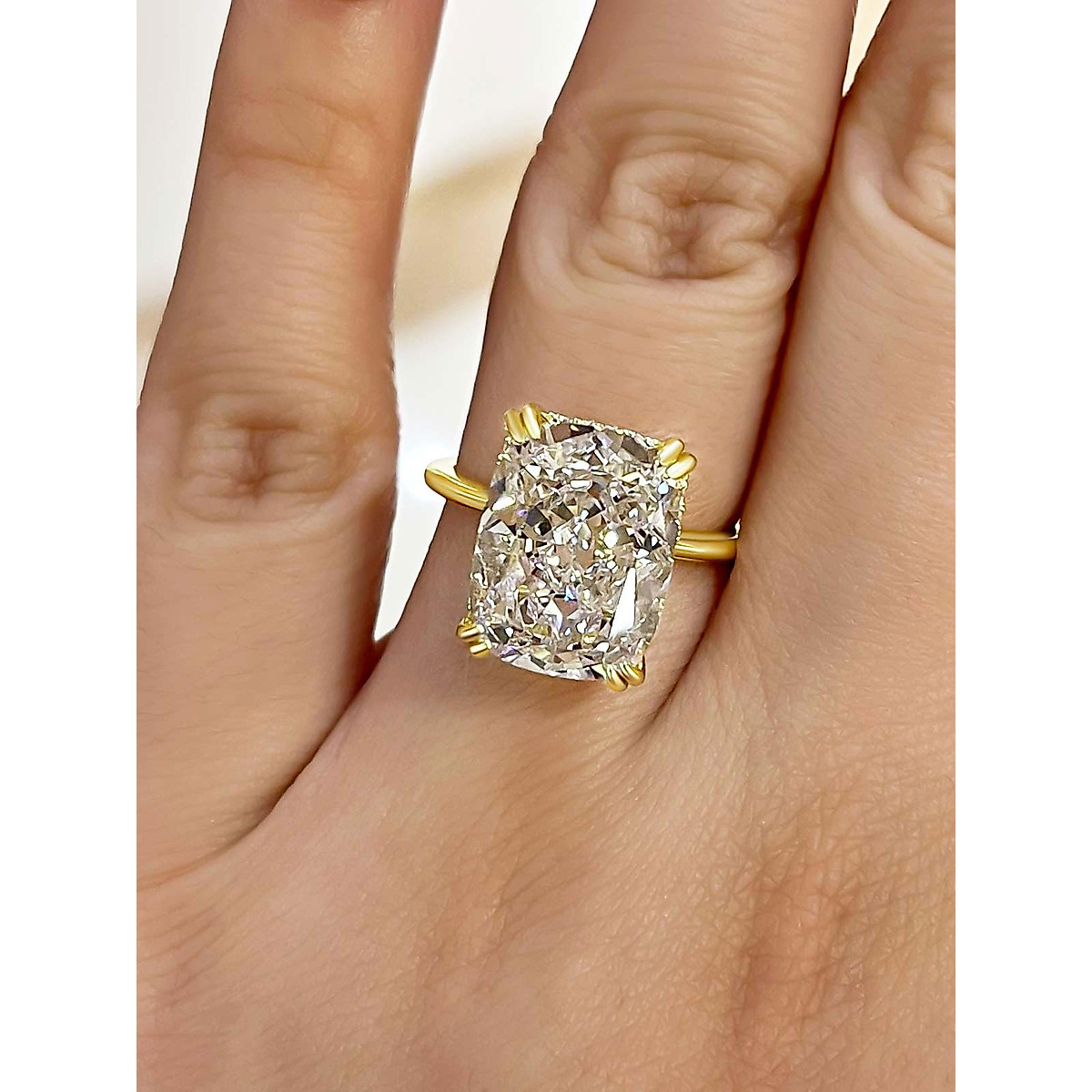 Effinny Engagement Ring for Women 6.0ct Elongated Cushion Cut,18K Gold Plated Sterling Silver Simulated Diamond Promise Ring(Size:7)