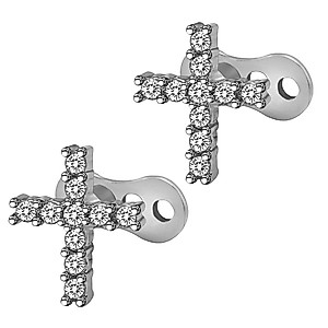 Titanium Dermal Anchor Top Crystal Micro Surface Skin Piercing 16G - Fan - Cross