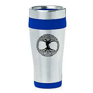 16oz Insulated Stainless Steel Travel Mug Coffee Mug Tumbler Celtic Tree Of Life Irish (Blue)