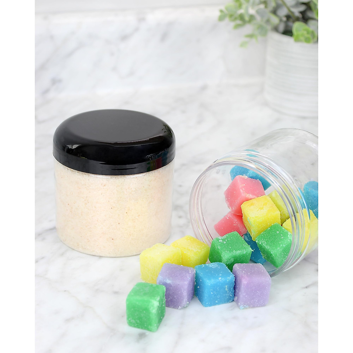 Cornucopia Brands 16oz Clear Plastic Jars w/Domed Lids (6 pack); BPA Free PET Stackable Straight Sided Canisters for Bathroom & Kitchen Storage