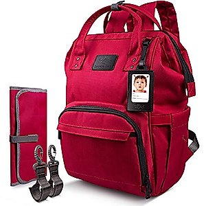 Qipi Diaper Bag - Spacious & Smart Multi-Function Nappy Bag w/ Changing Pad - Ruby Red