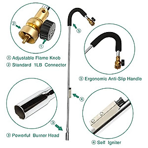 KOMAN Weed torch with Propane Refill Adapter,35" long arm, Fuel by 1LB Propane Cylinder/5-40LB Propane Tank,self ignition,for Roofing,Weeding,Campfire Starting(Output 24000BTU, Propane not included)