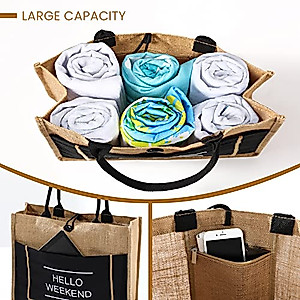 Trifabricy Beach Bag for Women - Large Jute Straw Beach Tote Bag, Hello Weekend Embroidery Canvas Tote Bag, Weaving Swim Gym Shopping Travel Bag, Black