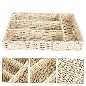 DOITOOL 3 Pcs Four Grid Storage Basket Can Organizer for Cabinet Key Storage Box Woven Storage Basket Desktop Storage Containers Woven Box Containers Coffee Station Organizer Beige Books
