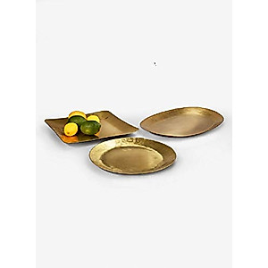 Serene Spaces Living Antique Oval Raw Brass Tray, Hammered Decorative Metal Tray Use as Holder for Accessories, Candles, Jewelry, Centerpiece for Kitchen or Dining Table, 17" Long, 11.5" Wide, 1" Tall