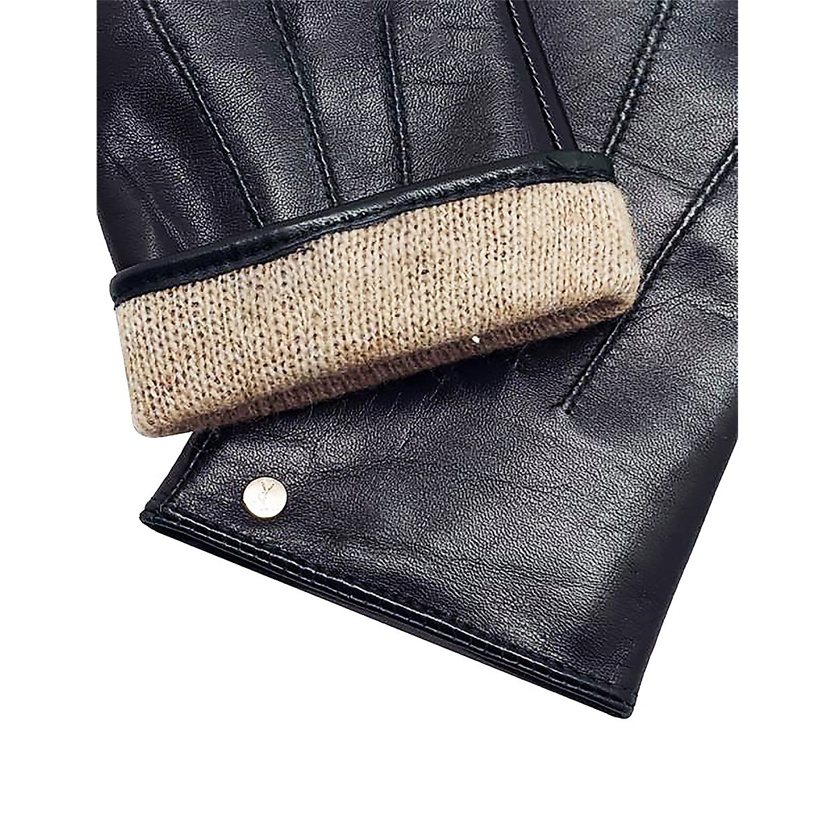 YISEVEN Women's Wool Lined Winter Genuine Leather Gloves Touchscreen Three Points Driving Elegant Dress Sheepskin Warm Fur Lining for Cold Weather Accessories New Year Gifts, Black Medium/7.0"