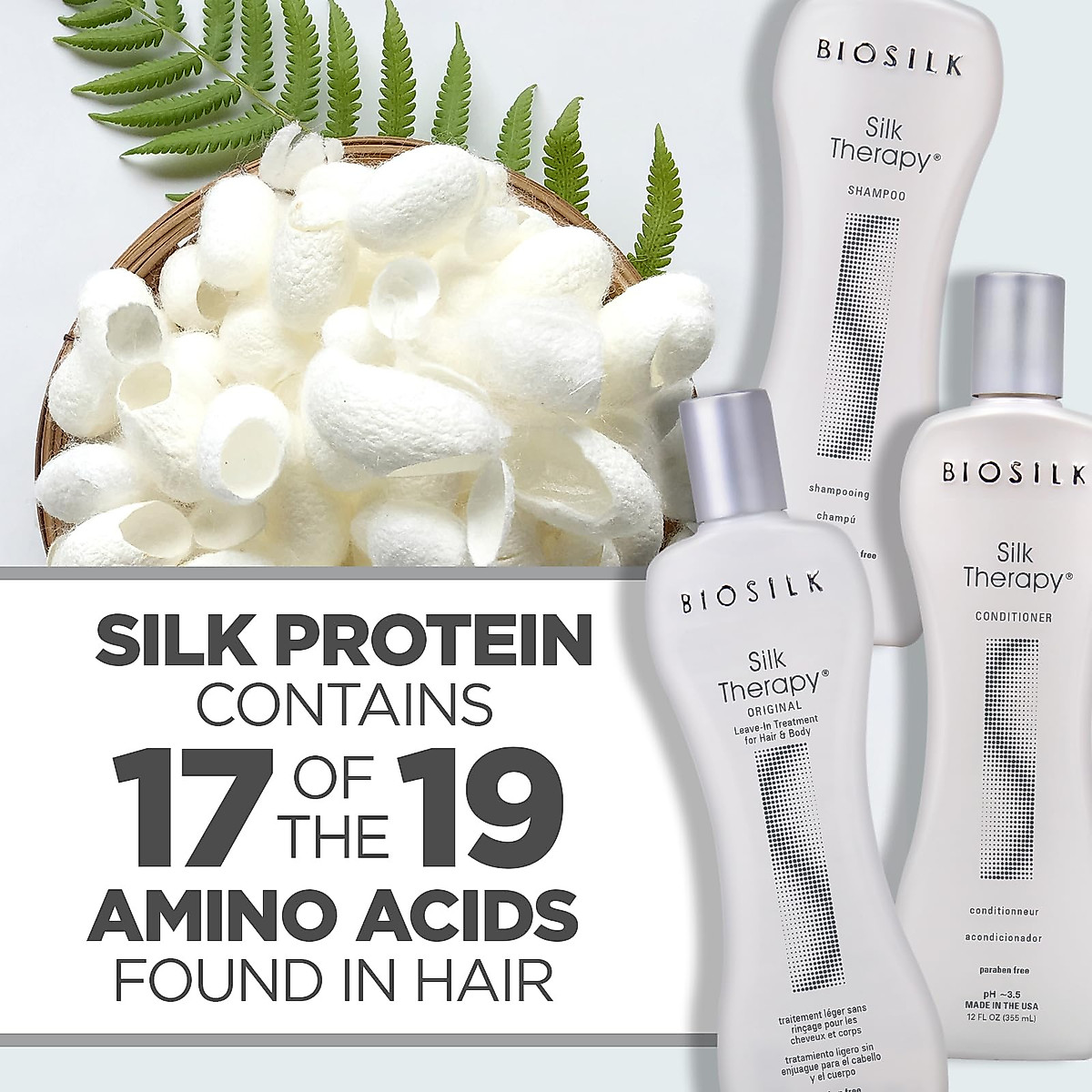 BioSilk 3-Piece Silk Therapy Shampoo, Conditioner & Serum Kit, Haircare For Incredible Shine, Sulfate, Paraben, & Cruelty-Free, 12 Oz (3 Products)