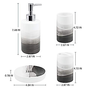 Wodlo- 4 Piece Painted Ceramic Bathroom Accessory Set, Includes Soap Dispenser Pump, Toothbrush Holder, Tumbler, Soap Dish Sanitary, Ideas Home Gift for Ware Home Decor Bath(Gray)