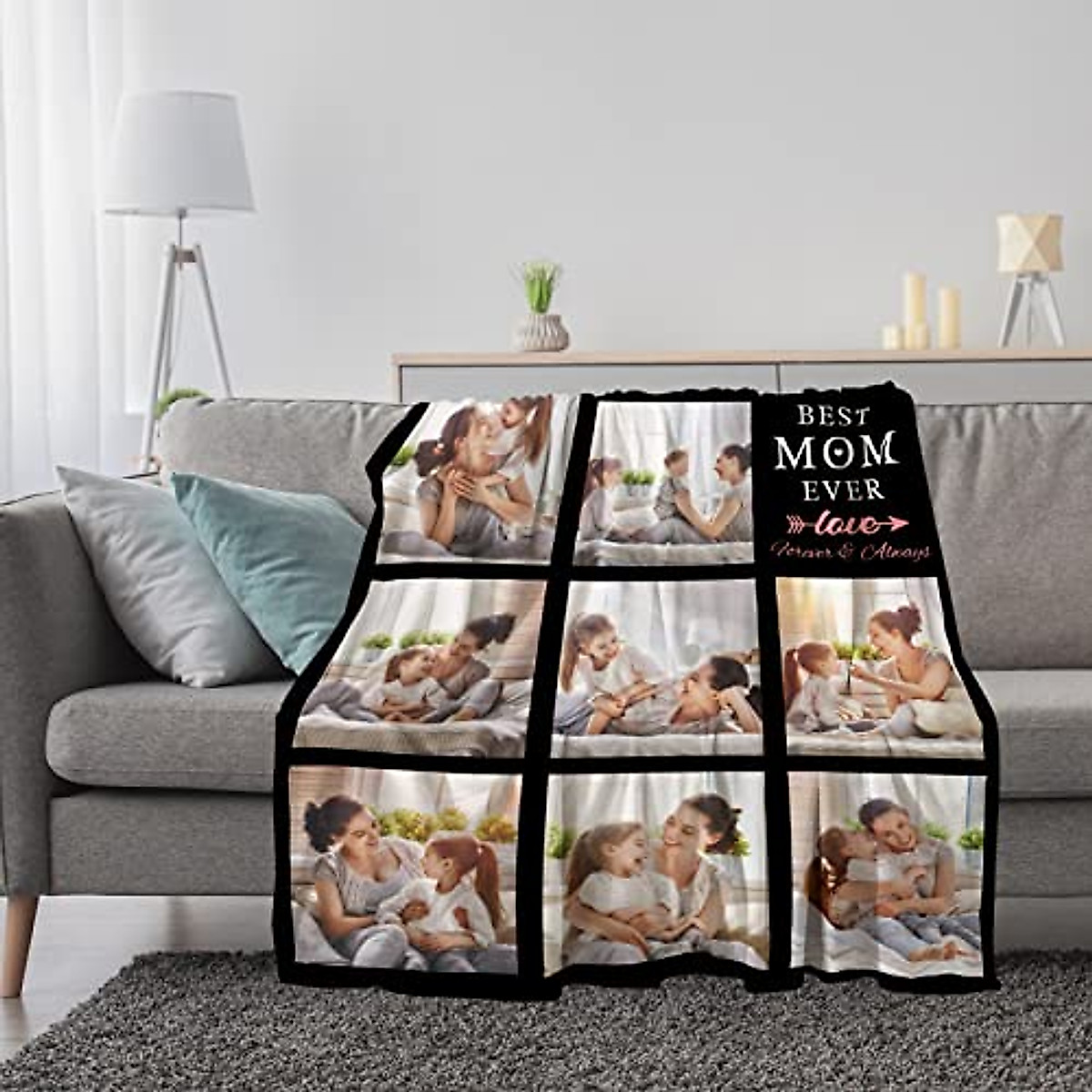 Best Mom Ever Blanket as Gift for Mom, Custom Photo Blanket as Birthday Gifts for Mom from Daughter Son, Personalized Flannel Blankets for Mom with Pictures, Mothers Day Mothers Birthday Gifts