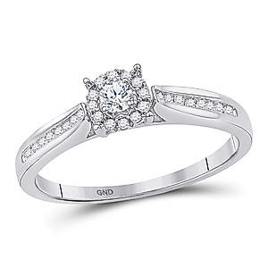 The Diamond Deal 10kt White Gold Womens Round Diamond Solitaire Bridal Wedding Engagement Ring 1/6 Cttw