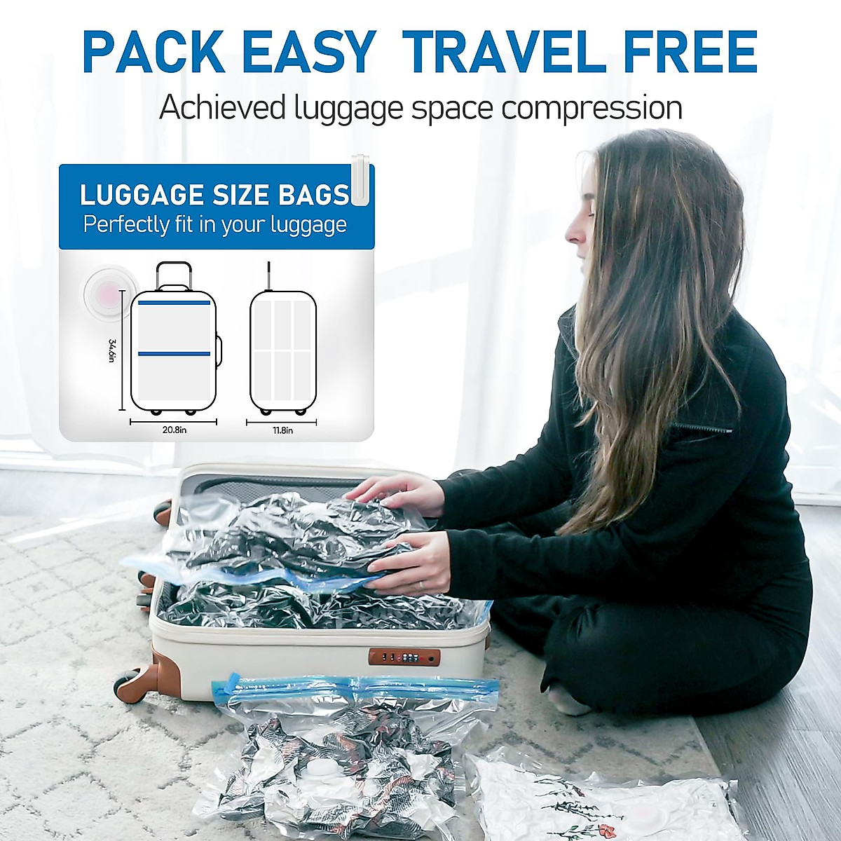 VMstr 9 Pack Travel Vacuum Storage Bags with USB Pump, Vacuum Packing Seal Bags for Luggage, Carry-on Size Space Saver Bags for Clothes and Clothing Travel