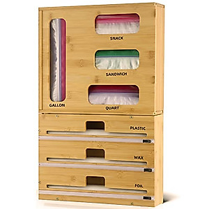 Oirboeus Ziplock Bag storage Organizer Foil and Plastic Wrap Organizer Dispenser with Cutter plastic bag organizer Organization and Storage for Kitchen Drawer Dispenser for Gallon Quart Snack Sandwich