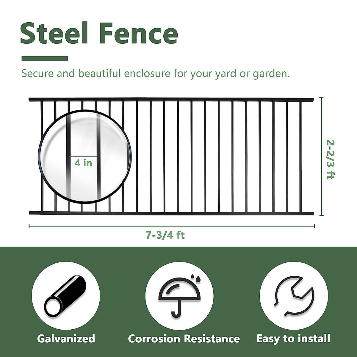 Guardian Black Steel Fence Panel Style Easy Installation Fence Kit, Outdoor Fencing for Yard, Garden (7-3/4 ft. x 2-2/3 ft., Black)