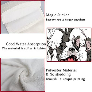 CHIGUA Set of 2 Kitchen Hand Towels with Hanging Super Absorbent Dish Bath Tie Towel Ultra Soft Polyester Fabric Hand Dry Washcloth Machine Washable Cute Boston Terrier Dog