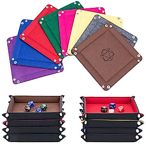 KISLANE Dice Tray 8 Pieces Folding Square Dice Tray, Felt Dice Tray Holder for DND, RPG, MTG and Other Board Games (Violet, Coffee, Green, Red, Rose Red, Gray, Yellow and Blue)