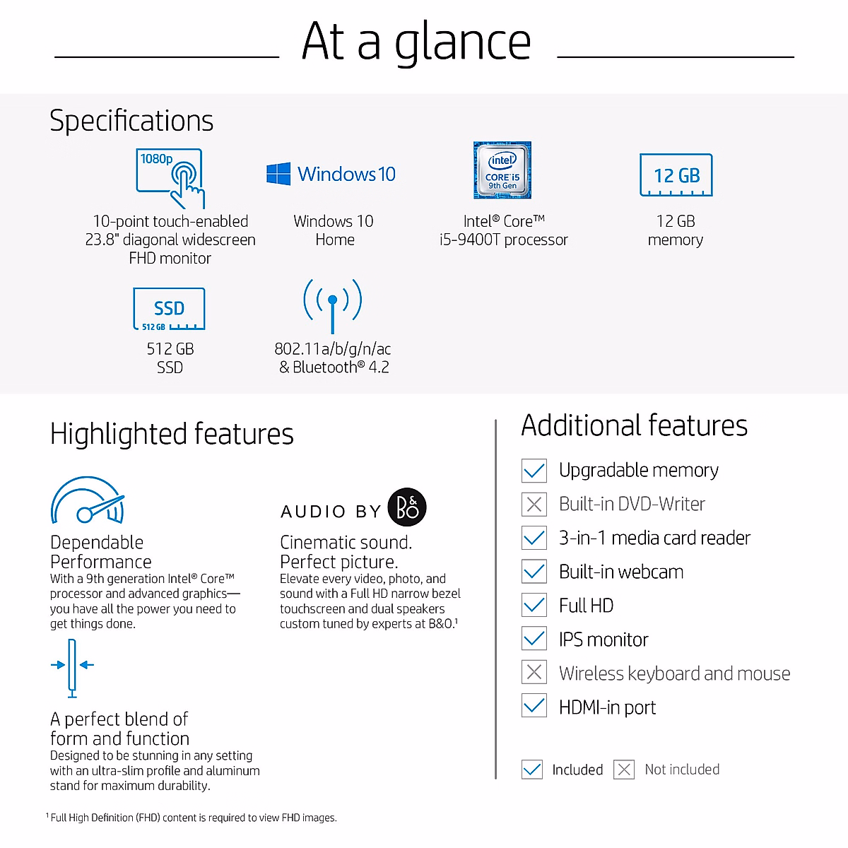 HP 4NN56AA#ABA Pavilion 24-Inch All-in-One Computer, Intel Core i5-9400T, 12 GB RAM, 512 GB Solid State Drive, Windows 10 (24-Xa0032, Black)