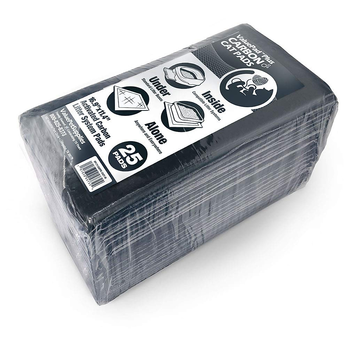 ValuePad Plus Cat Litter Pads, 16.9x11.4 Inch, Carbon, 25 Count - Breeze Compatible Refills - Quick-Dry, Super Absorbent Gel Cat Pads