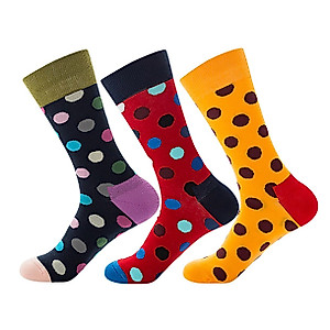 Santimon Mens Dress Funny Novelty Breathable Colorful Dots Socks Cotton Casual Cushioned Crew Socks Black-Yellow 1 Pack