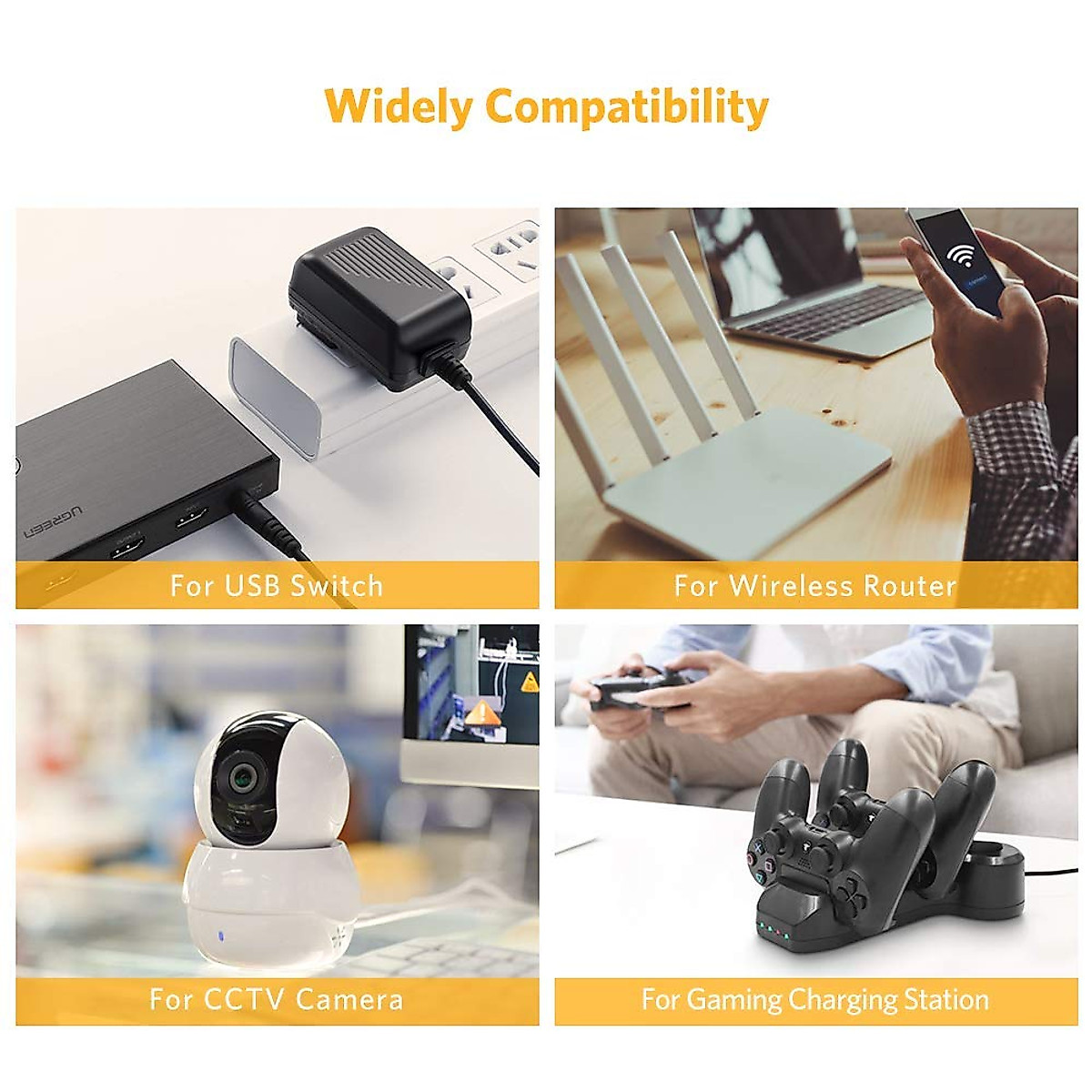 UGREEN AC DC Power Adapter 5V2A - Power Supply Adapter 100-240V, AC Adapter 2000mA, DC Wall Charger Plug with OD: 3.55mm x ID:1.35mm Compatible for Router/USB Hub/TV Box/GPS/Webcam (Exclude Omma Box)