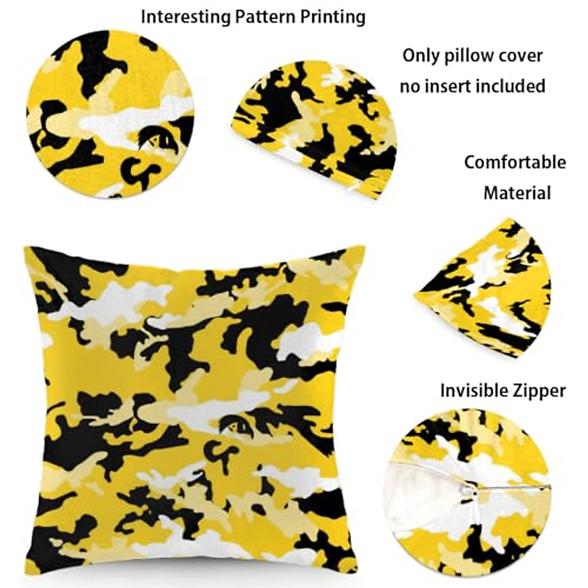 XMNYGJ Yellow Camo Throw Pillow Covers 16 x 16 Inch Decorative Square Cushion Case Soft Cozy Modern Pillowcase for Couch Sofa Bed Living Room Home Decor