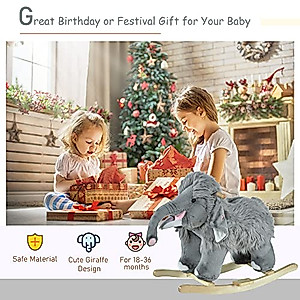 Qaba Kids Ride-On Rocking Horse Toy Mammoth Style Rocker with Fun Music & Soft Plush Fabric for Children 18-36 Months