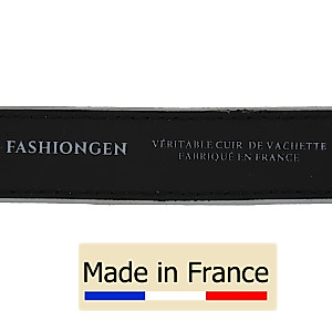 FASHIONGEN - Women genuine Italian leather belt LUNA, Made in France - Silver, 85 cm (33 in) / Waist size 31 to 32